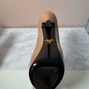 Prada | Shoes | Authentic Prada Tan Stiletto Heels With Gold Bee Detail ...